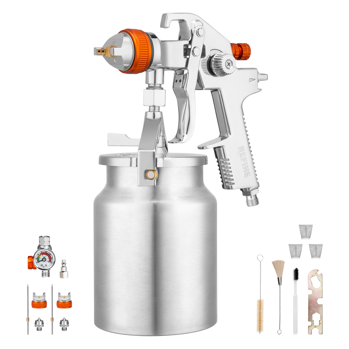 REFINE R827S Air Spray Paint Gun Kit, 1.7/2.0mm Nozzle Sets, 1000cc Cu