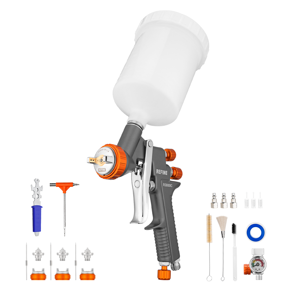 REFINE RS8808G Air Spray Paint Gun Kit, 1.4/1.8/2.0mm Nozzle Sets, for